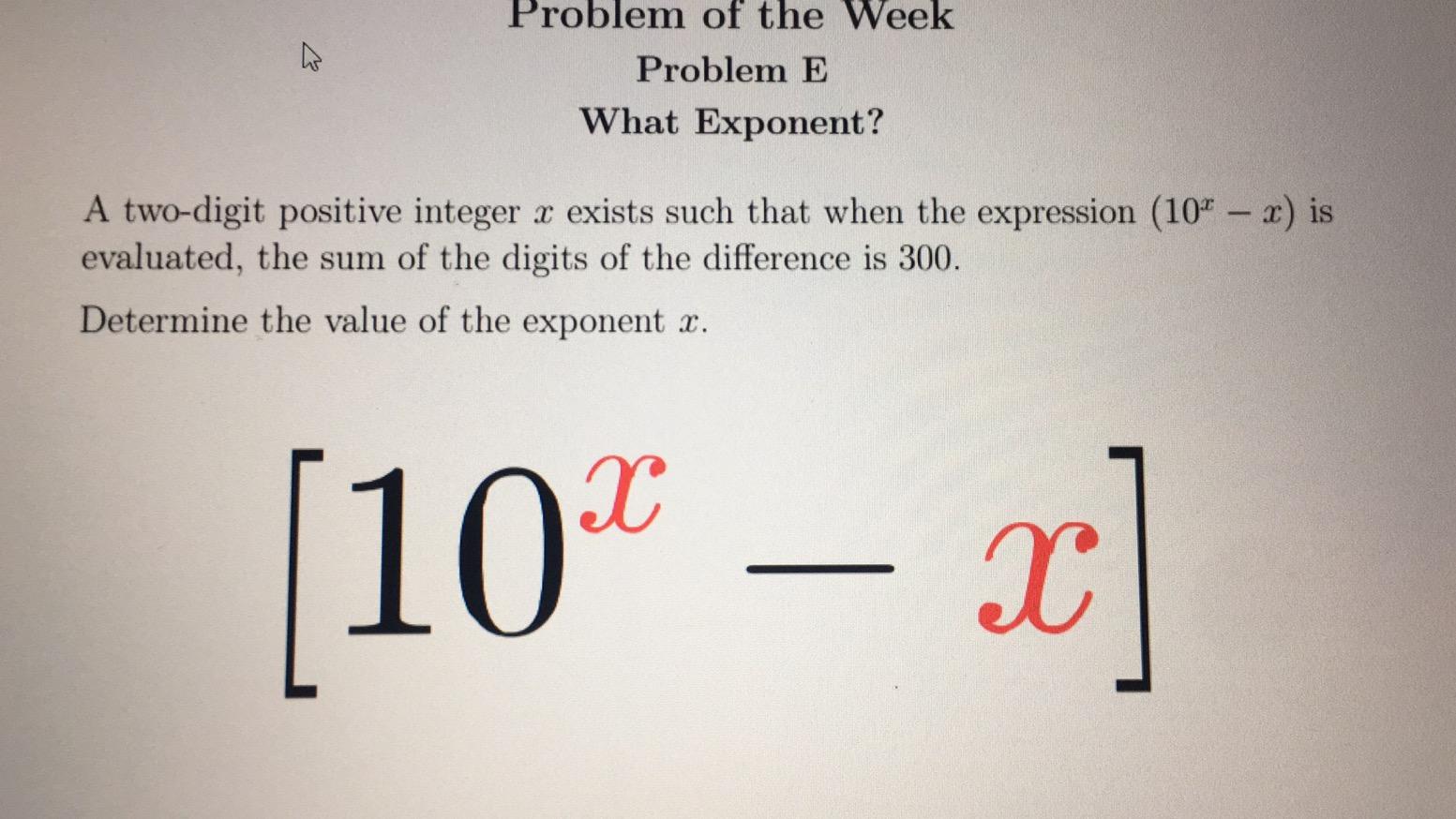 Solved Problem of the Week Problem E What Exponent? A | Chegg.com