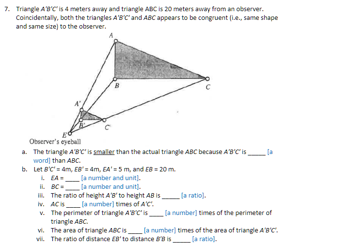 7. Triangle A′B′C′ is 4 meters away and triangle ABC | Chegg.com