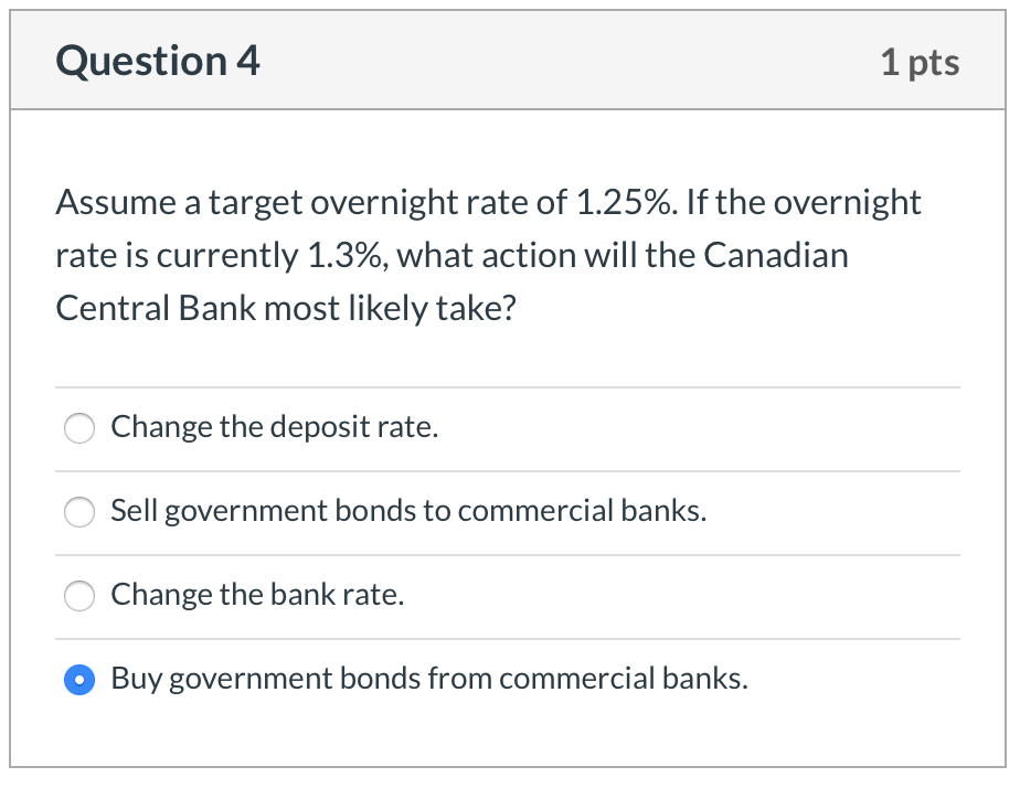 Solved Question 4 1 pts Assume a target overnight rate of | Chegg.com