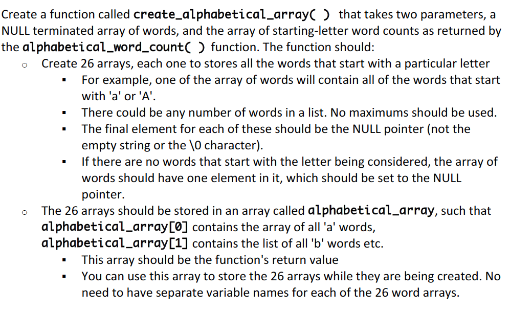 Create a function called create_alphabetical_array() | Chegg.com