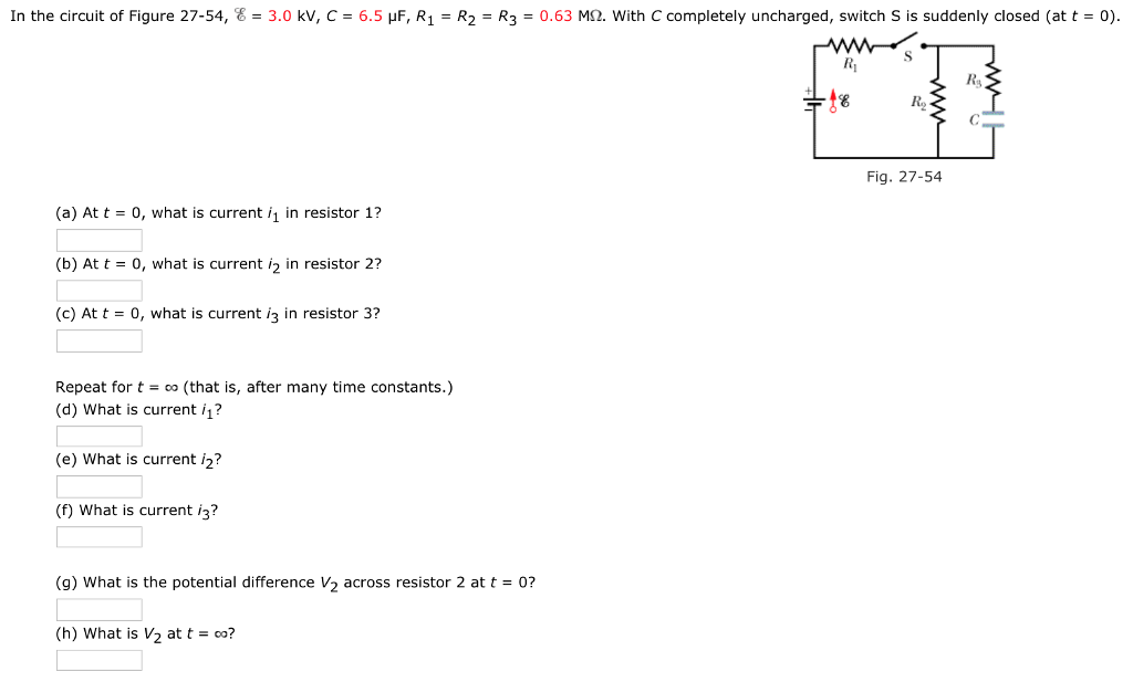 Solved In the circuit of Figure 27-54, = 3.0 kV, C = 6.5 μF, | Chegg.com