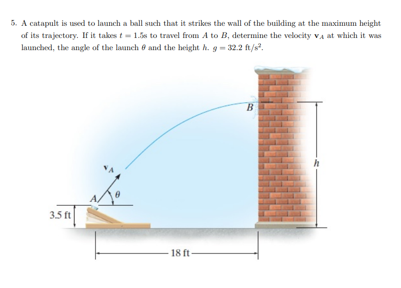 Solved 5. A catapult is used to launch a ball such that it | Chegg.com