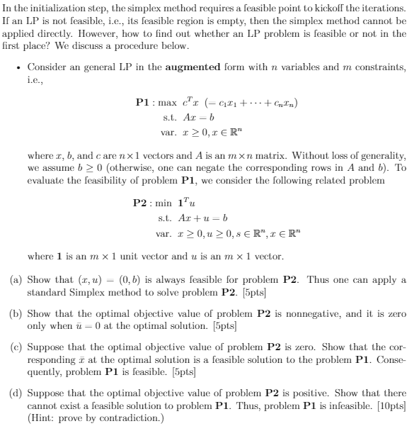 . In the initialization step, the simplex method | Chegg.com