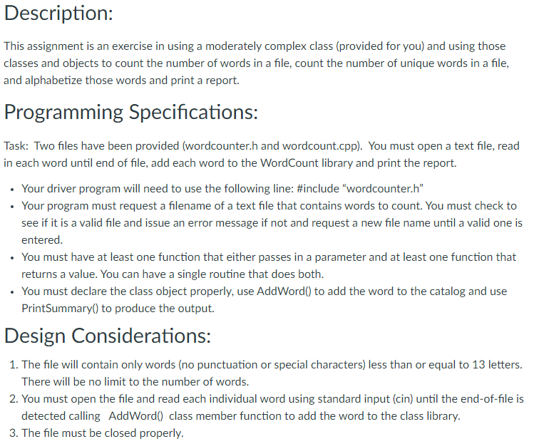 Solved Description: This assignment is an exercise in using | Chegg.com