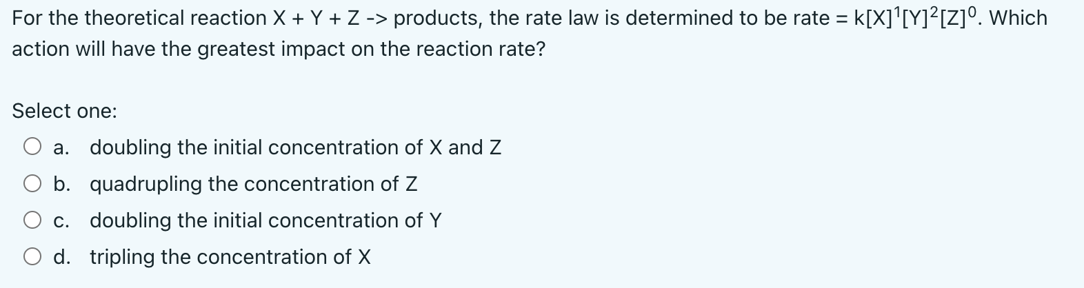 Solved For the theoretical reaction X+Y+Z−> products, the | Chegg.com