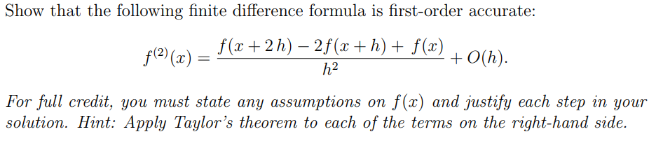 Solved Show That The Following Finite Difference Formula Is