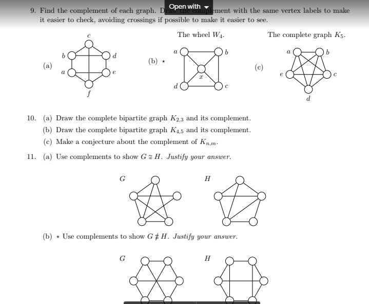 Solved 9 Find The Complement Of Each Graph 