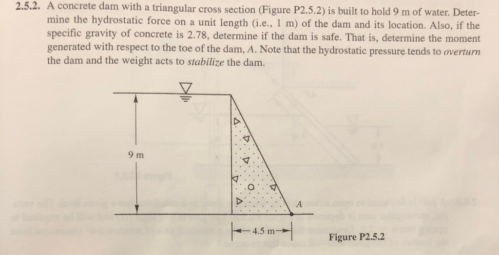 Solved 2.5.2. A concrete dam with a triangular cross section | Chegg.com