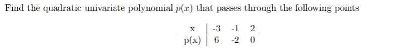 Solved Find the quadratic univariate polynomial p(x) that | Chegg.com