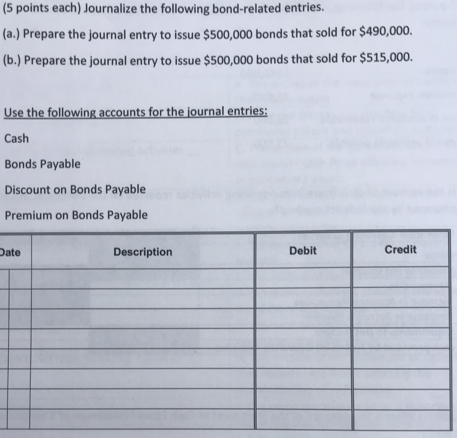 Solved (5 points each) Journalize the following bond-related | Chegg.com