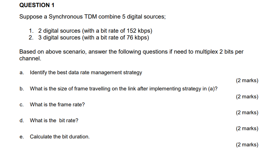 Solved Suppose a Synchronous TDM combine 5 digital sources; | Chegg.com