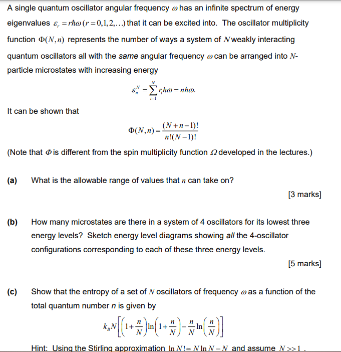 Solved A single quantum oscillator angular frequency o has | Chegg.com