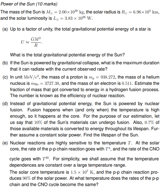 Solved Power of the Sun (10 marks) The mass of the Sun is | Chegg.com