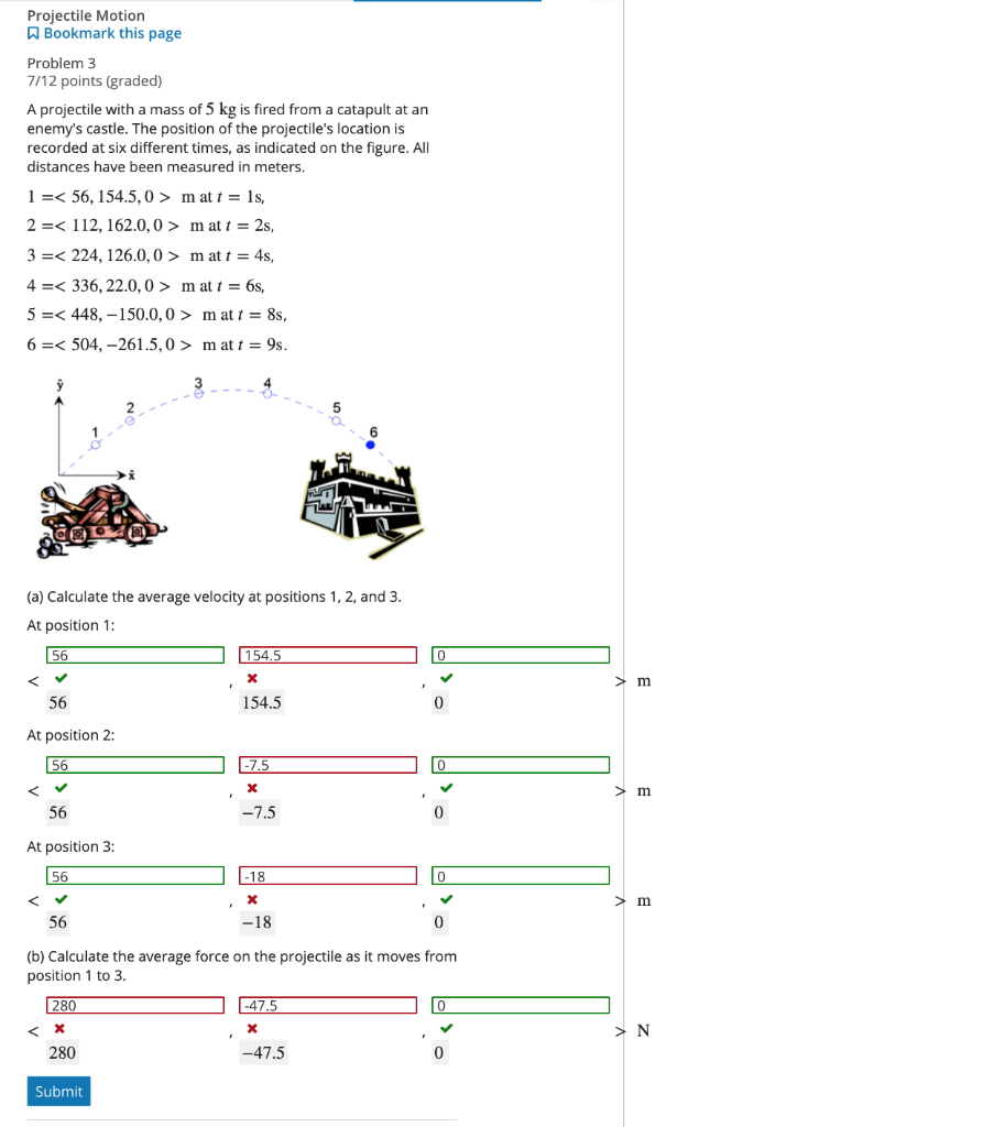 Solved Projectile Motion Bookmark this page Problem 3 7/12 | Chegg.com