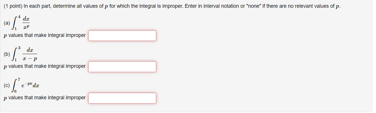 Solved (1 point) In each part, determine all values of p for | Chegg.com