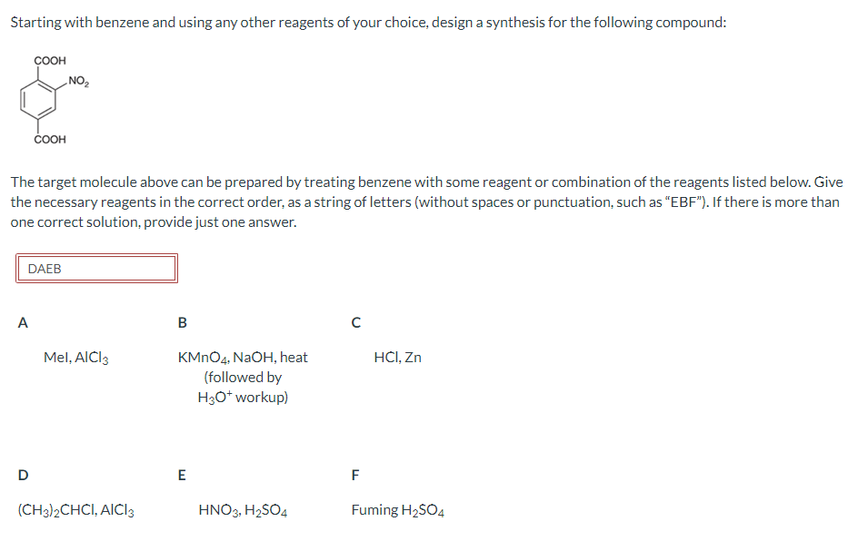 Solved Starting with benzene and using any other reagents of | Chegg.com