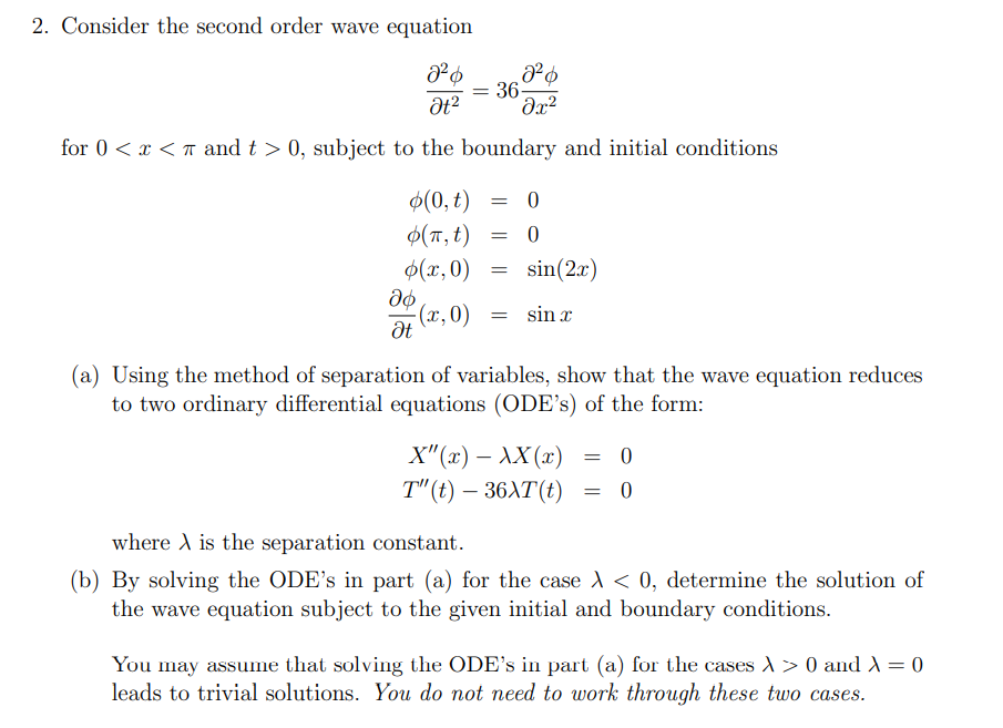 Solved 2. Consider the second order wave equation | Chegg.com