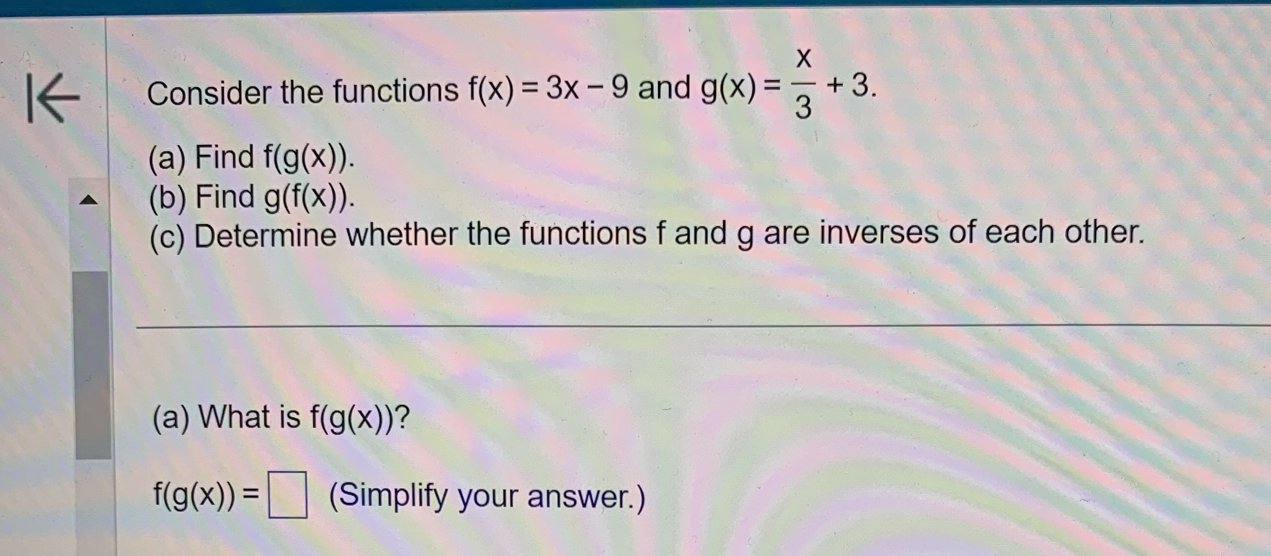 Solved K, ﻿Consider the functions f(x)=3x-9 ﻿and | Chegg.com