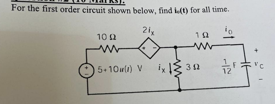 Solved For the first order circuit shown below, find io(t) | Chegg.com