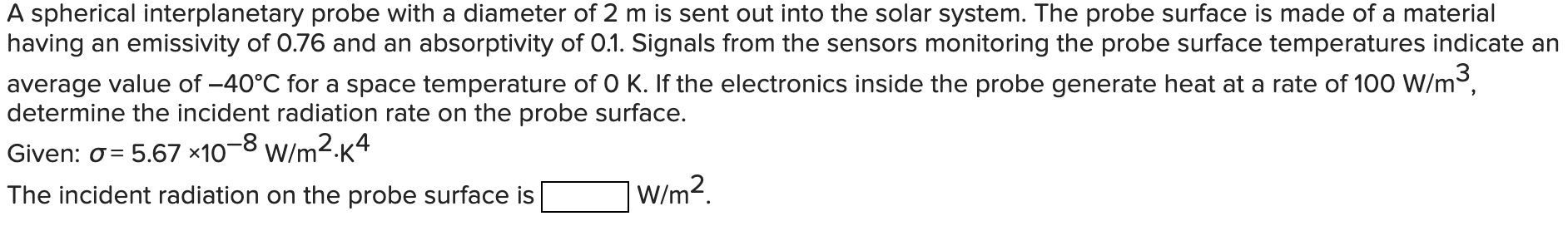 Solved A spherical interplanetary probe with a diameter of 2 | Chegg.com