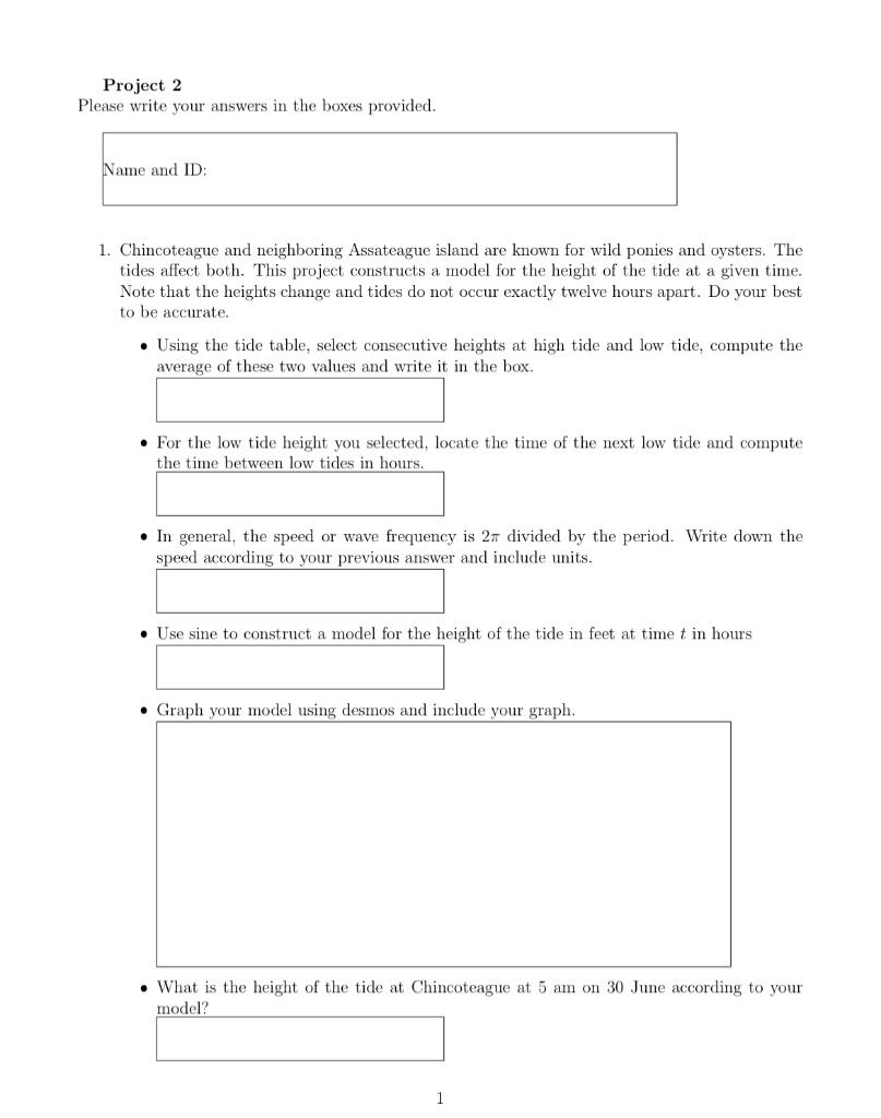 Solved Project 2 Please write your answers in the boxes | Chegg.com