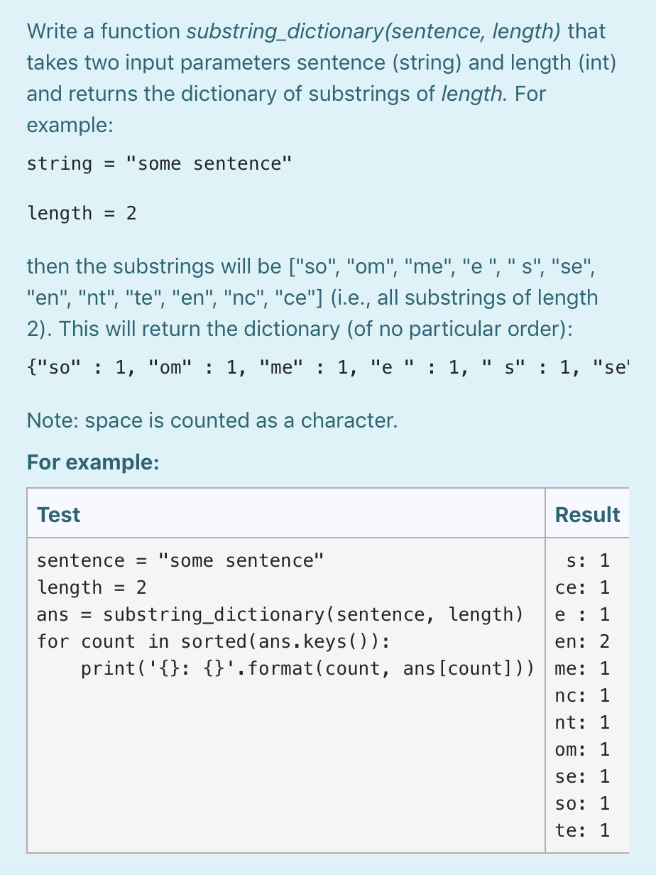 Solved Write A Function Substring dictionary sentence Chegg