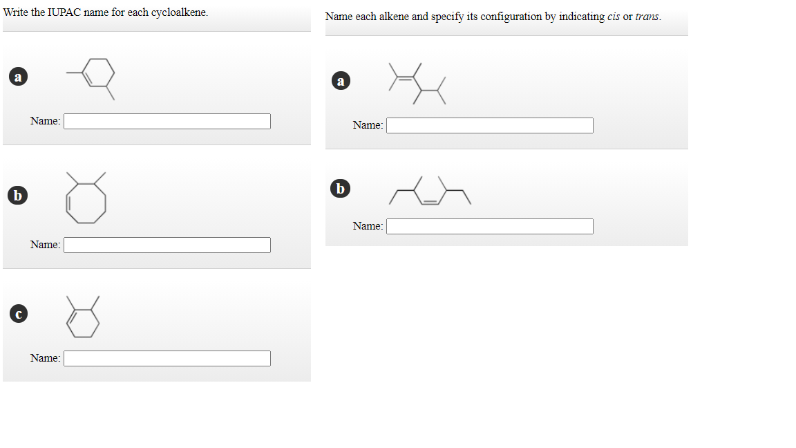 Solved Write the IUPAC name for each cycloalkene. Name each | Chegg.com