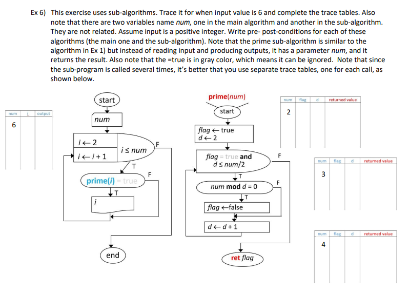 Solved 6) This exercise uses sub-algorithms. Trace it for | Chegg.com