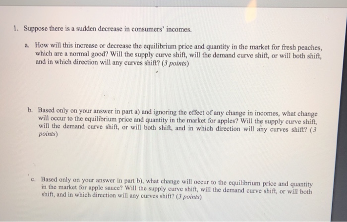 Solved 1. Suppose there is a sudden decrease in consumers' | Chegg.com