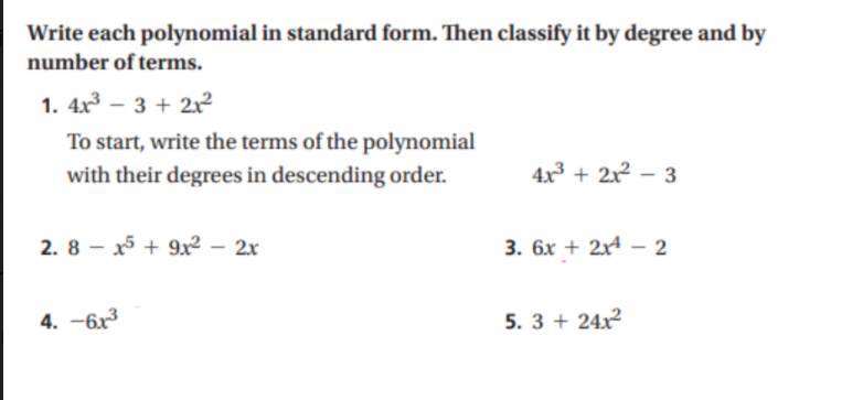 Solved Write each polynomial in standard form. Then classify | Chegg.com