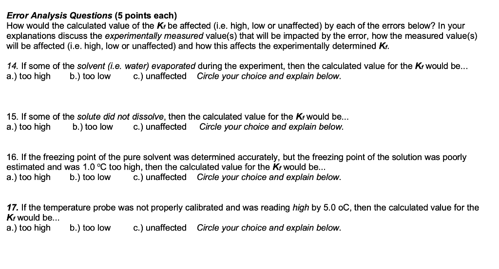 Solved Error Analysis Questions (5 points each) How would | Chegg.com