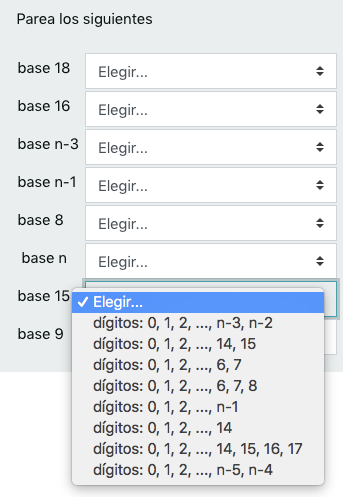 Solved Parea los siguientes base 18 Elegir... base 16 | Chegg.com