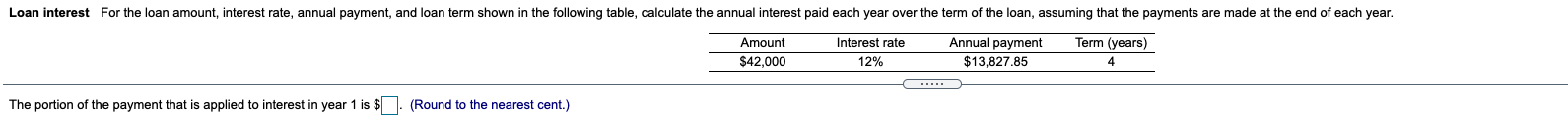 Solved Loan interest For the loan amount, interest rate, | Chegg.com