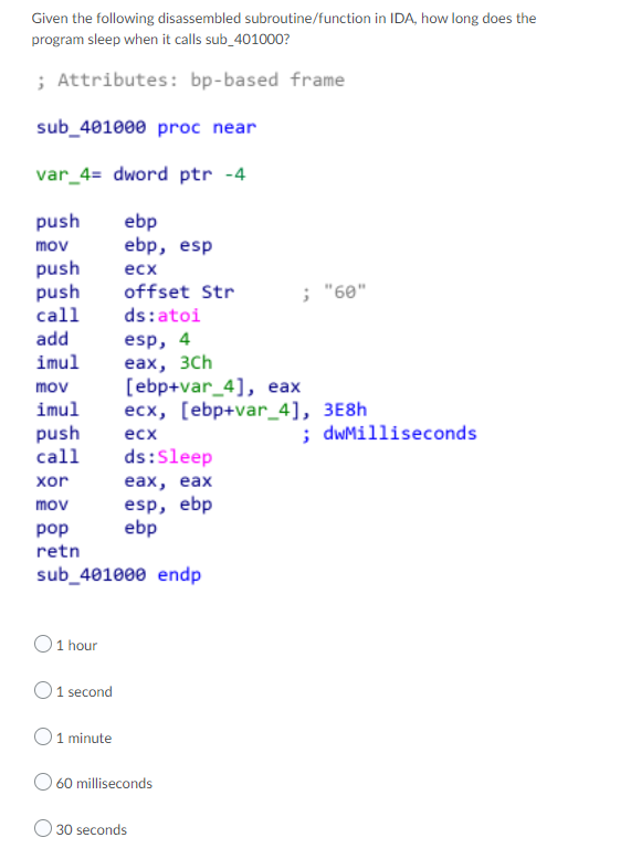 Solved Given the following disassembled subroutine/function | Chegg.com
