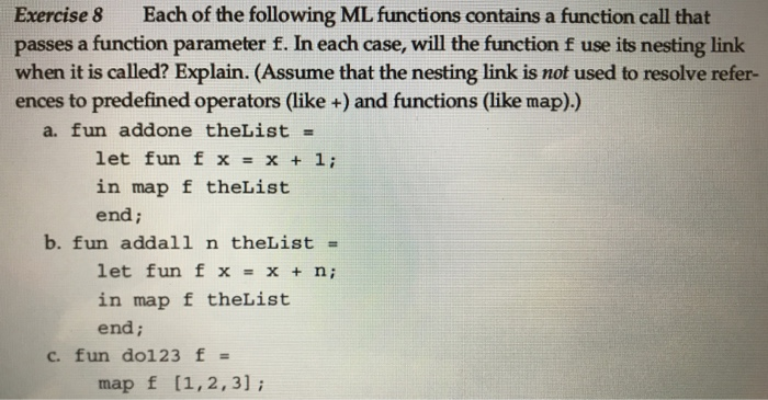 Exercise 8 Each Of The Following Ml Functions