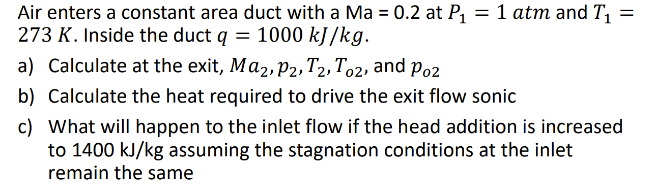 Solved Air enters a constant area duct with a Ma =0.2 at | Chegg.com