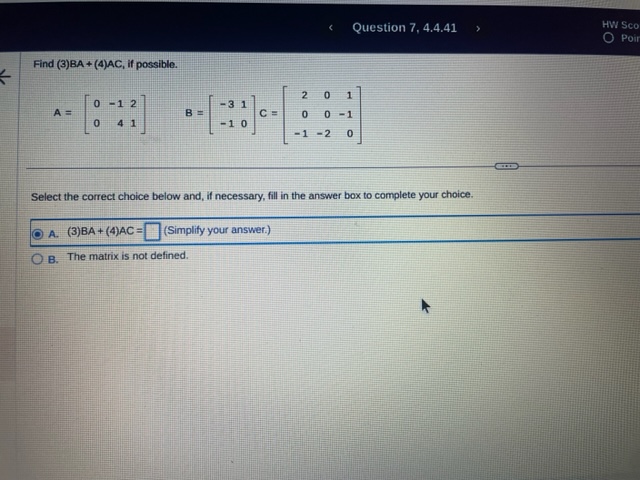 Solved Find (3)BA + (4)AC, if possible. | Chegg.com