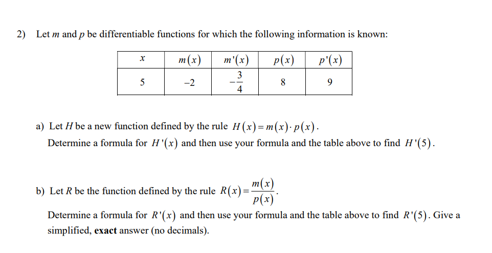 Solved Let m and p be differentiable functions for which the | Chegg.com