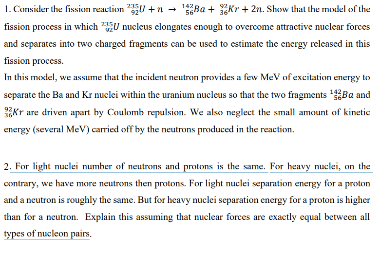 Solved Consider the fission reaction | Chegg.com