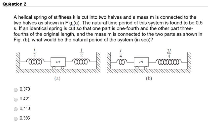Solved Question 2 A helical spring of stiffness k is cut | Chegg.com