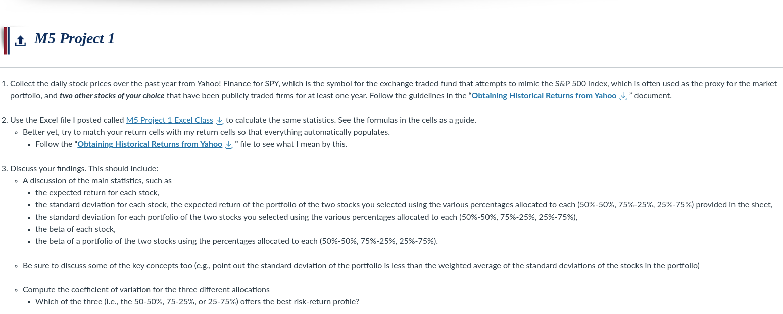 Solved 2. Use the Excel file I posted called M5 Project 1 | Chegg.com