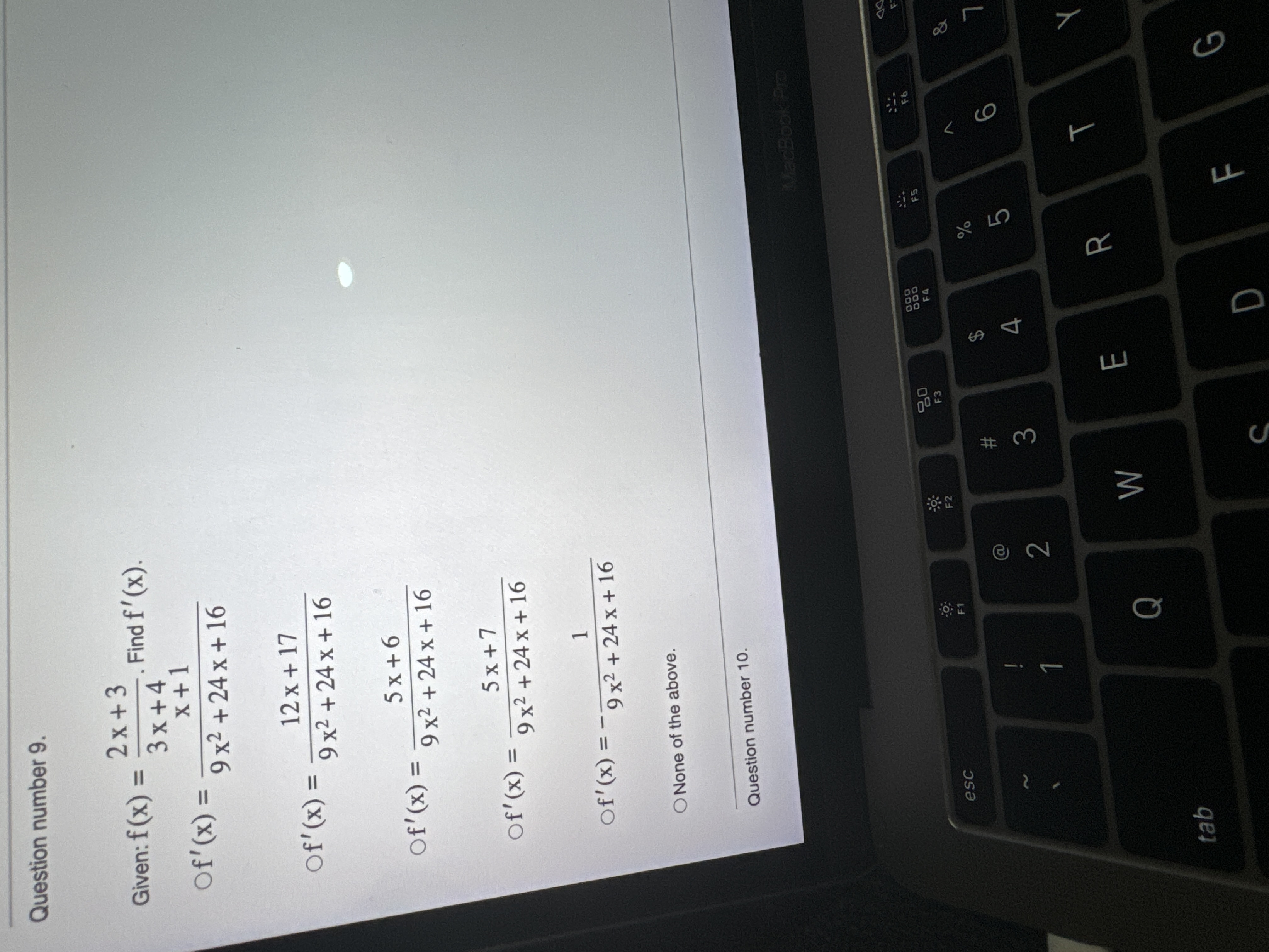 Solved Question number 9.Given: f(x)=2x+33x+4. ﻿Find | Chegg.com
