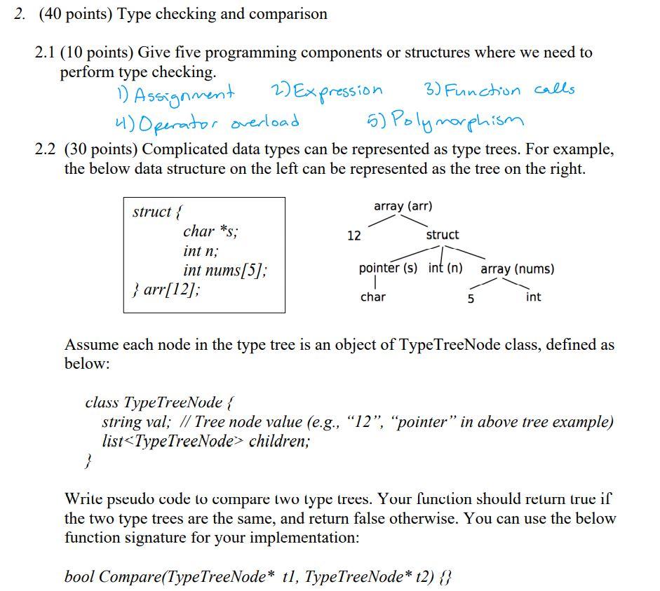 Solved 2. (40 points) Type checking and comparison 2.1 (10 | Chegg.com