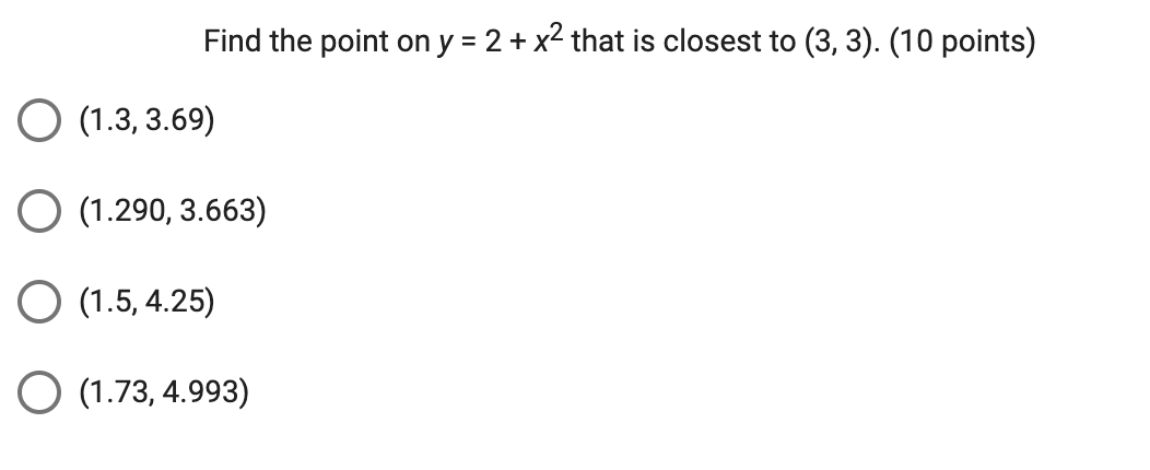 Solved Find the point on y=2+x2 that is closest to (3,3). | Chegg.com