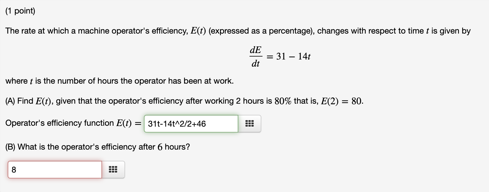 Solved (1 point) The rate at which a machine operator's | Chegg.com