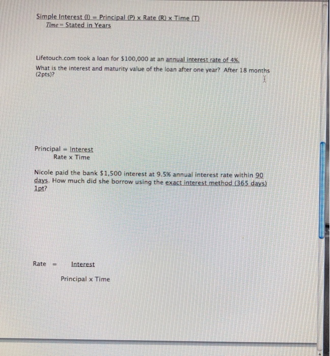 Solved Simple Interest ( Principal (P)x Rate (R) x Time CD | Chegg.com