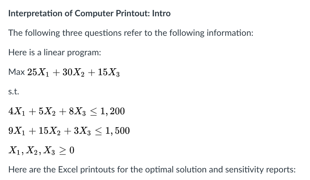 Solved Interpretation of Computer Printout: Intro The | Chegg.com