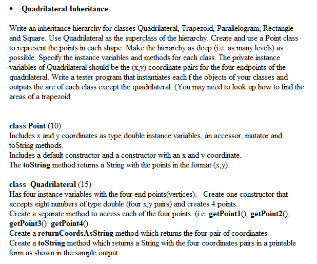 Quadrilateral Inheritance Write an inheritance | Chegg.com