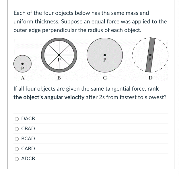 Solved Each of the four objects below has the same mass and | Chegg.com