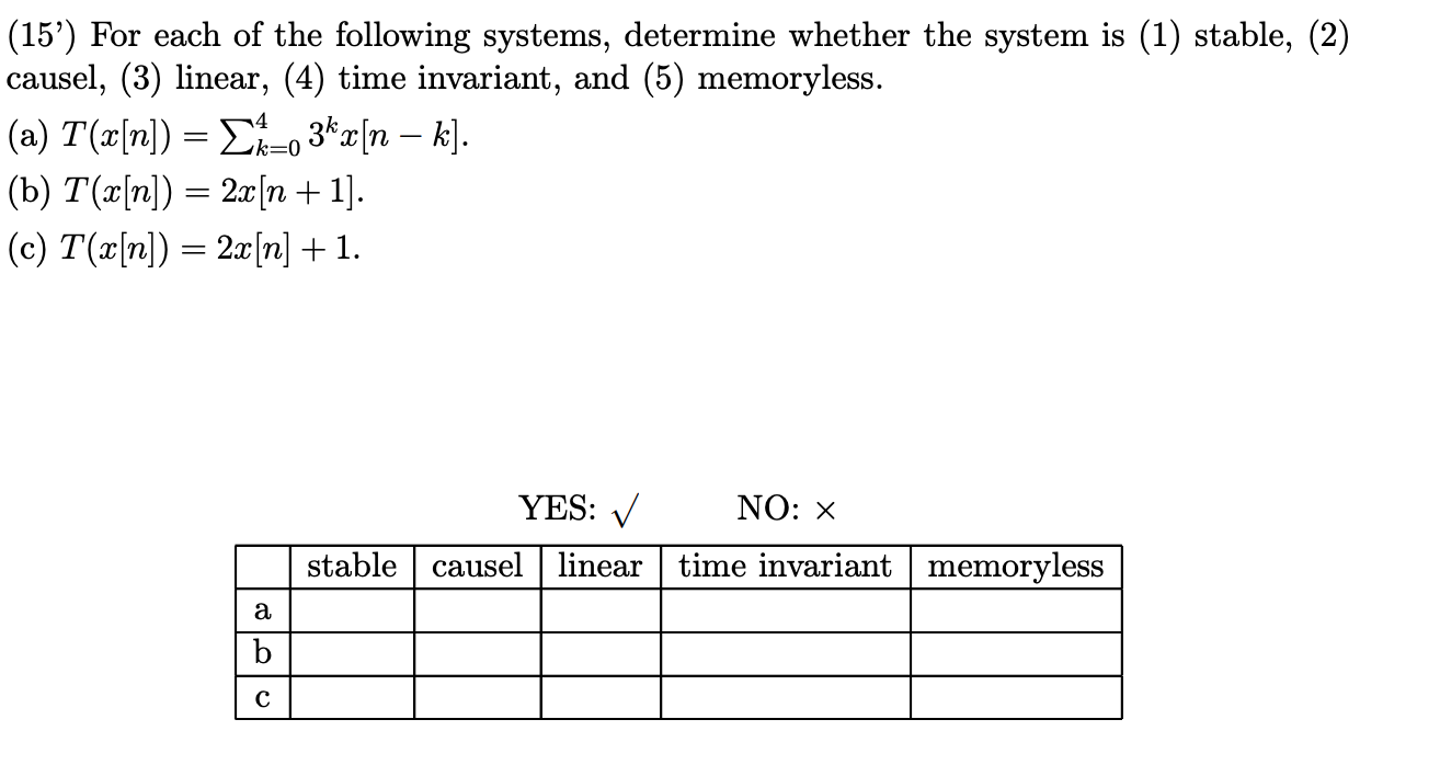 Solved (15') For each of the following systems, determine | Chegg.com